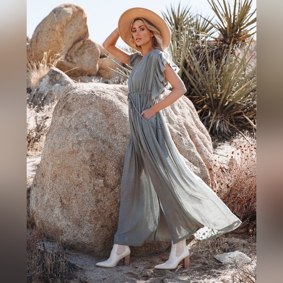 Dresses | New Boho Flowy Gauze Plunge Maxi Gauze Cover Up Dress Summer ...